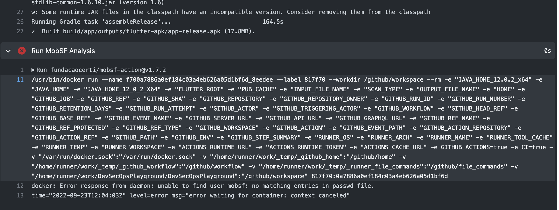 Unable To Find User Mobsf In Git Hub Action Workflow · Issue 2032