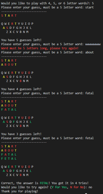 Github J Spraguewordle Version Of Wordle That Can Be Played Entirely Within The Command Line
