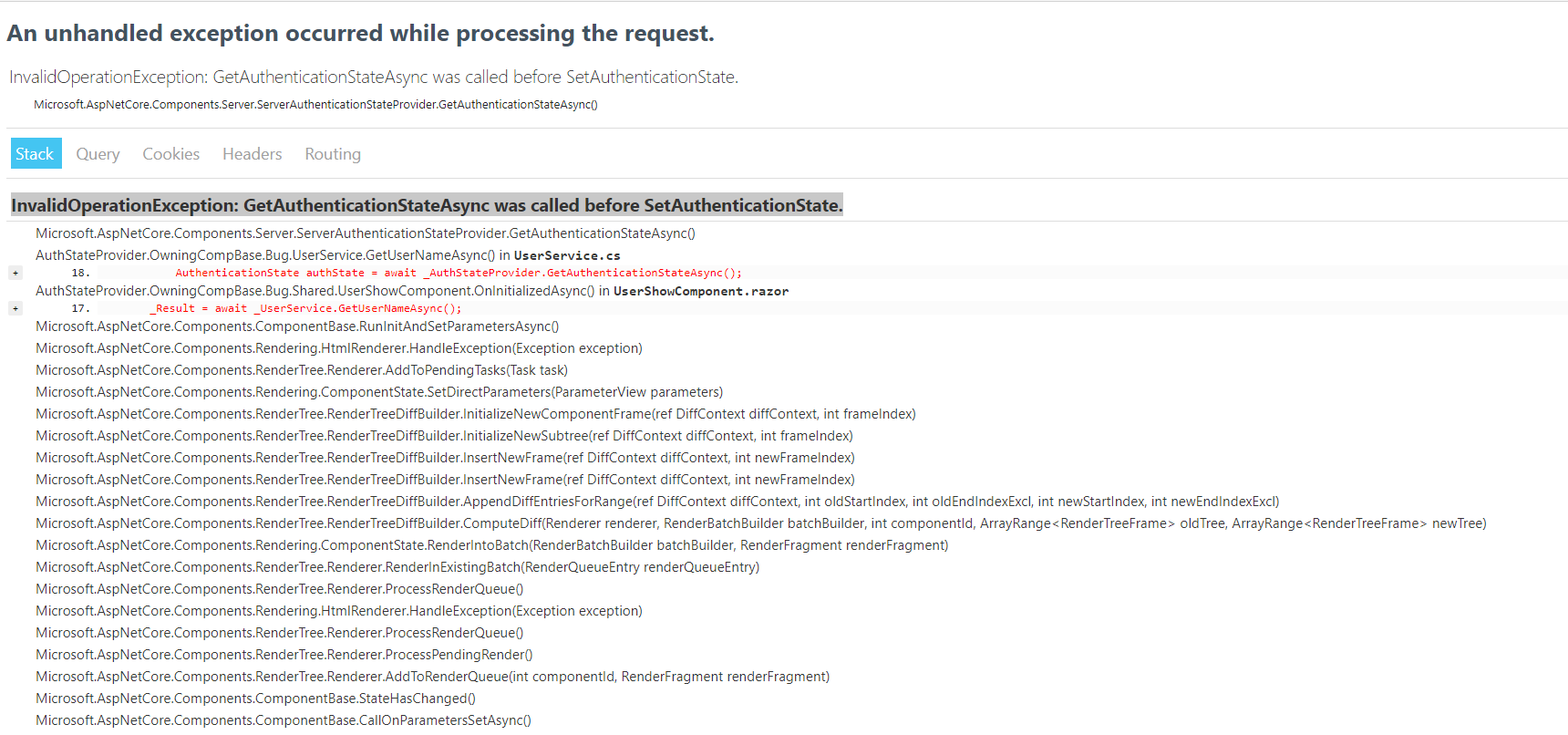 'GetAuthenticationStateAsync was called before SetAuthenticationState.' when used in combination ...
