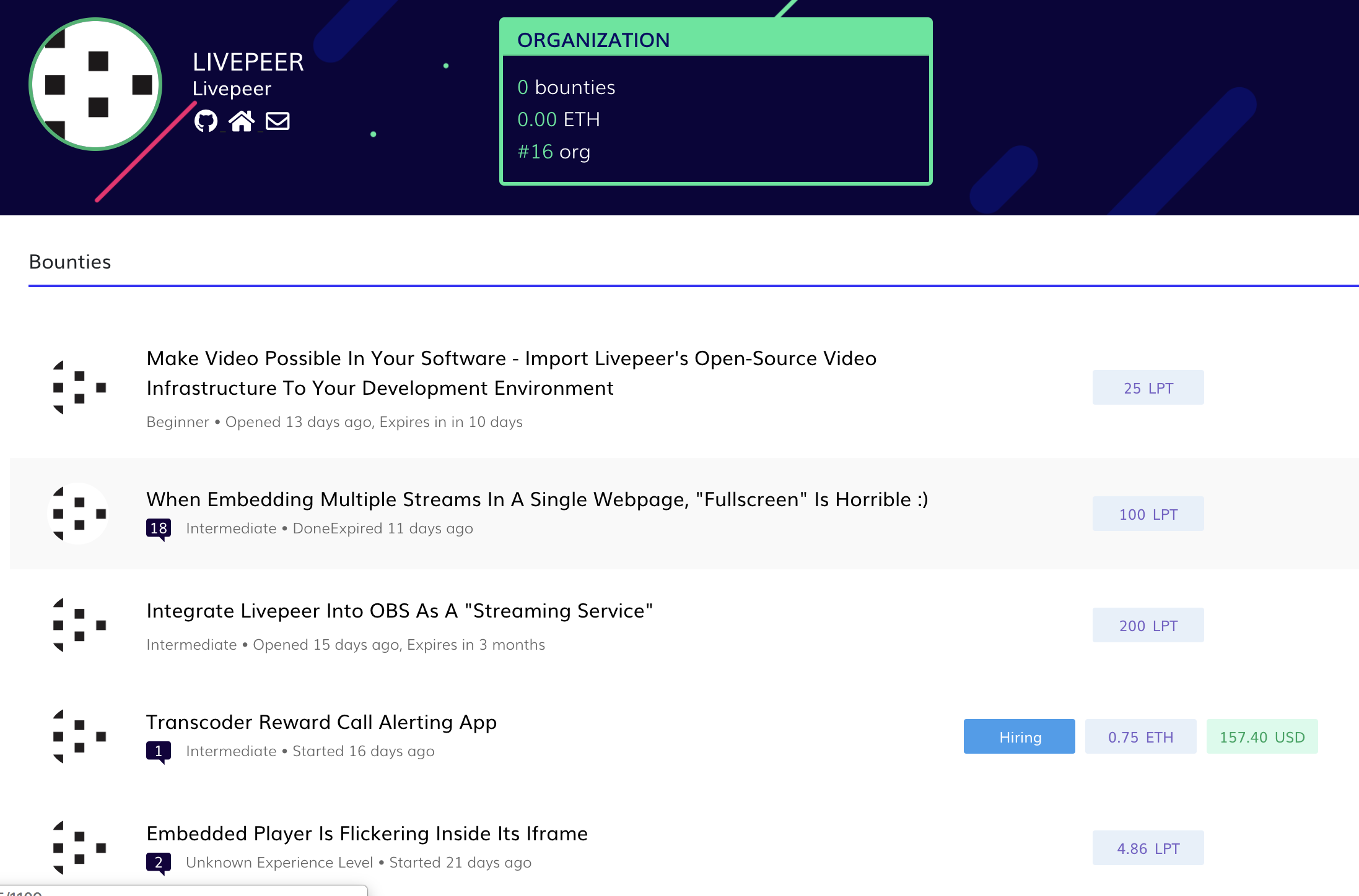 bug - livepeer profile isnt showing the bounties it should · Issue #2246 · gitcoinco/web · GitHub