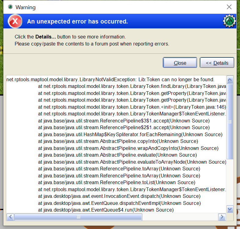 [Bug]: Exception on deleting lib:token in 1.11 alphas · Issue #3175 · RPTools/maptool · GitHub