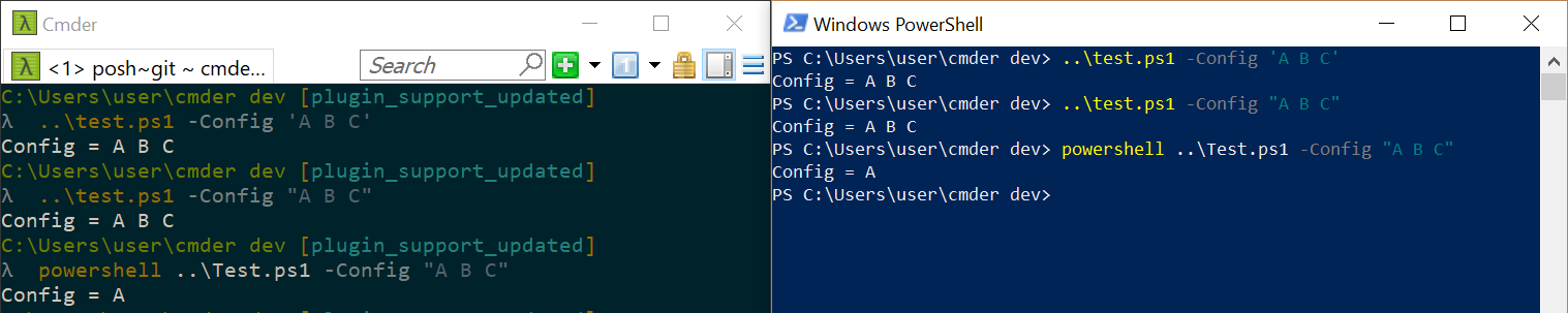Quoted PowerShell script parameters with space characters trimmed after first space · Issue ...