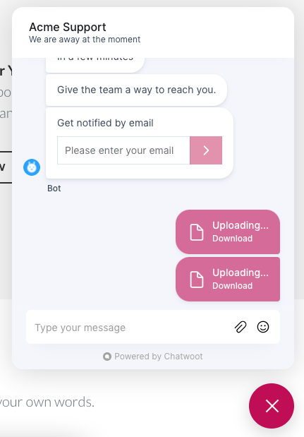 bug: Attachment bubble gets stuck when the API call fails · Issue #3565 · chatwoot/chatwoot · GitHub