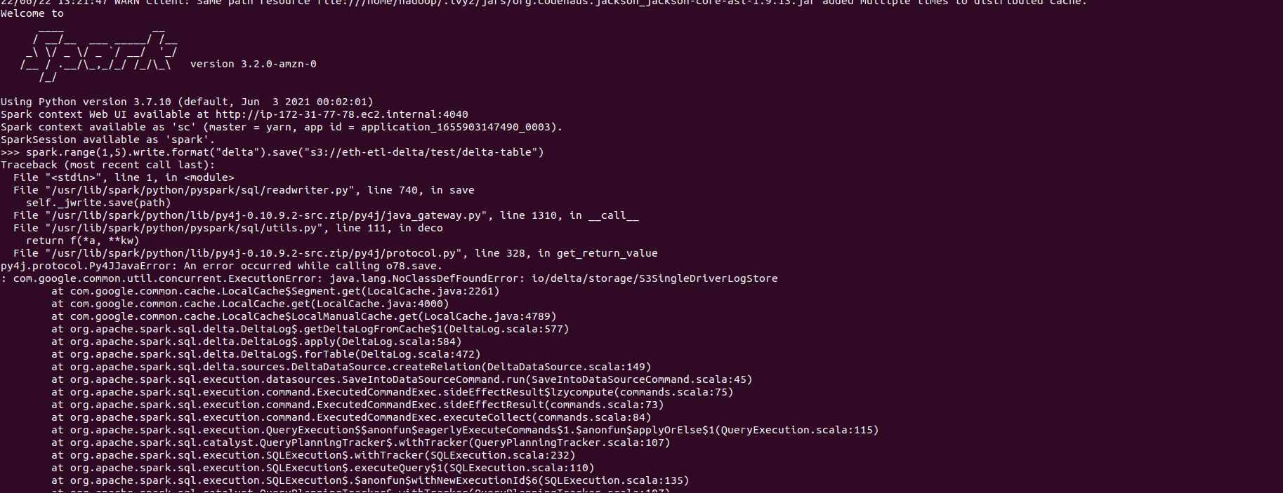 [BUG] `LogStore` class not found, from pyspark · Issue #1152 · delta-io/delta · GitHub