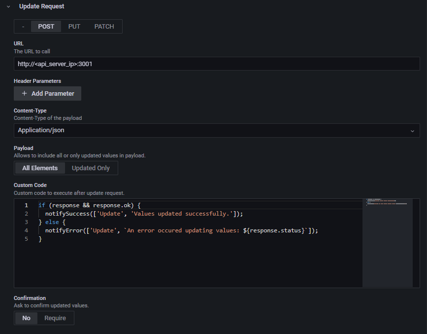 The provided "server-pg" (API server) scripts or Grafana plugin don't ...