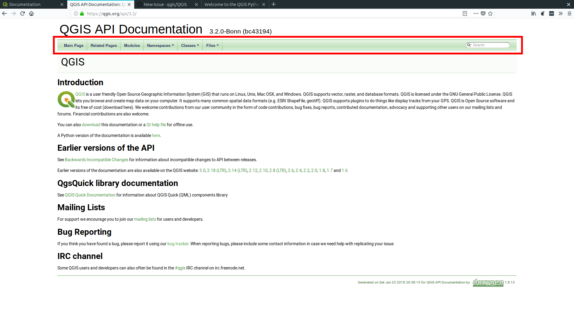 Online C++ API for 3.4 landing page has no way to navigate to the ...