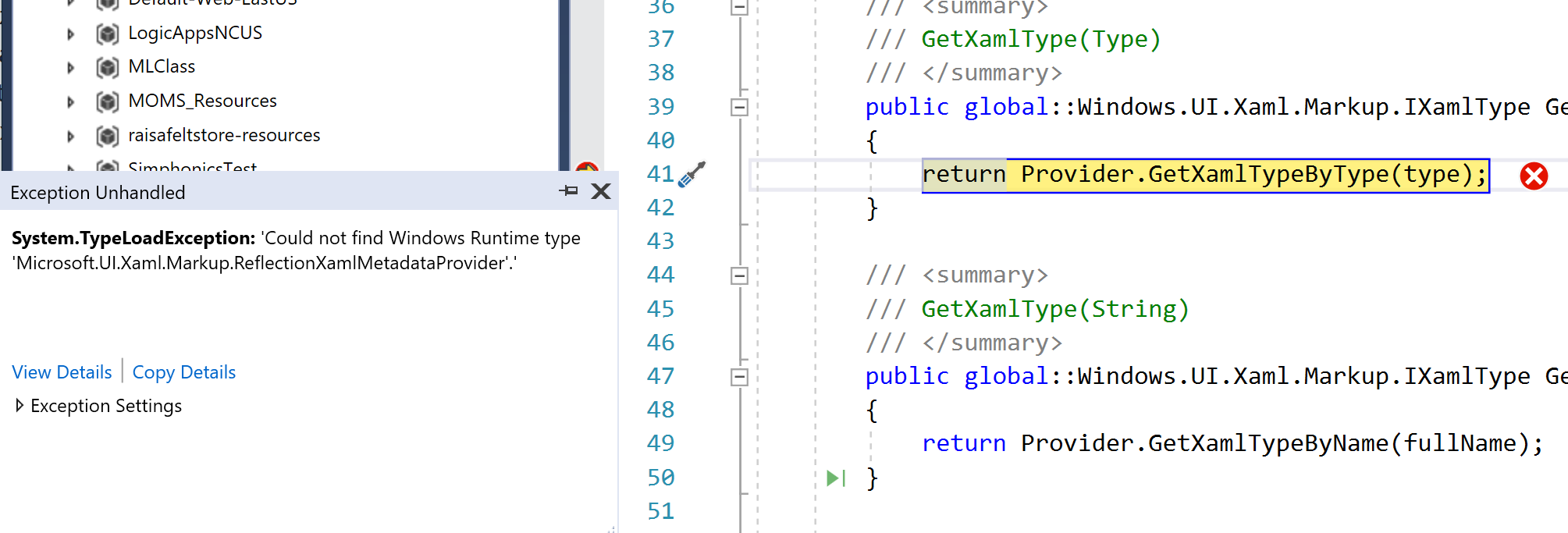 System.TypeLoadException: 'Could not find Windows Runtime type 'Microsoft.UI.Xaml.Markup ...