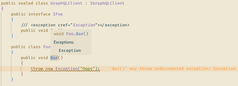 Interface Implementations Require Explicit Inheritdoc To Propagate Exceptions · Issue 9