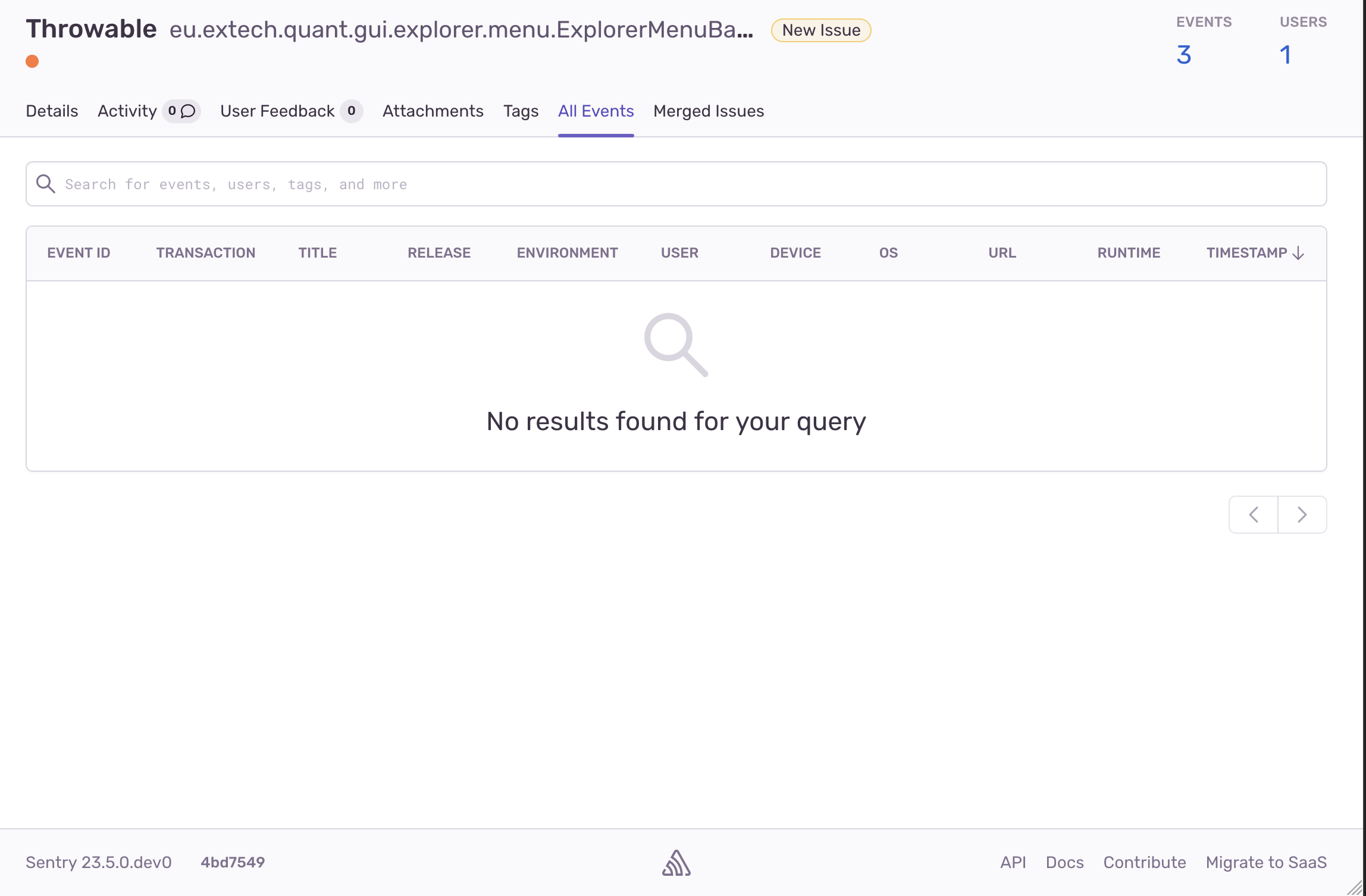 All Events - No results found for your query · Issue #2129 · getsentry/self-hosted · GitHub