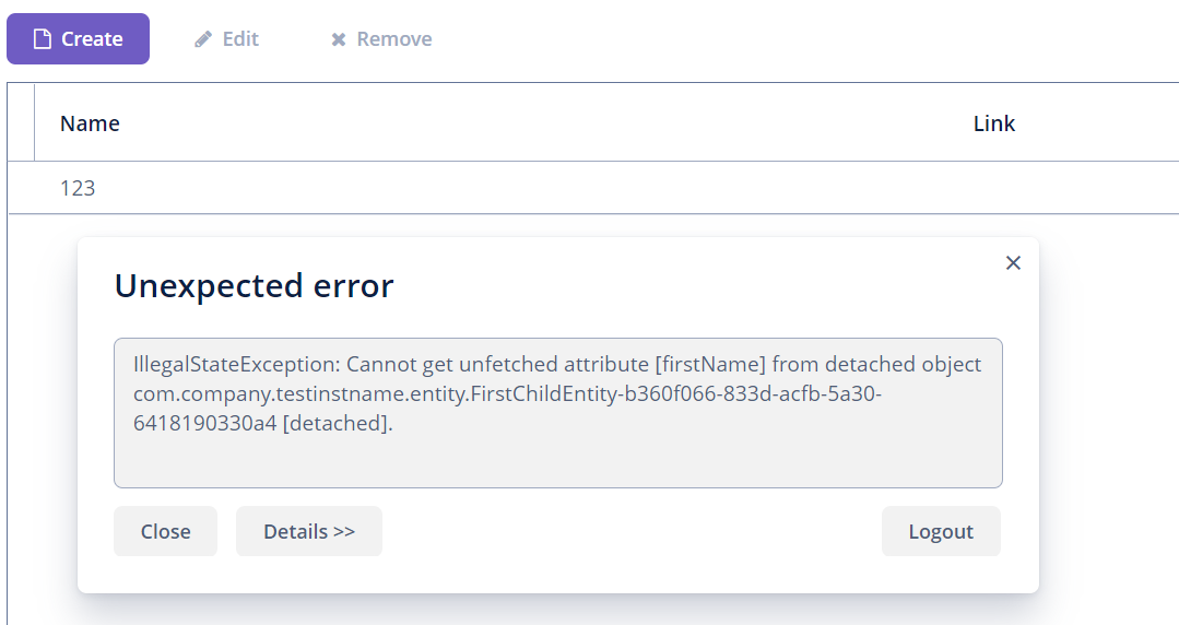 Cannot get unfetched attribute: if the child entity has an instance name attribute other than ...