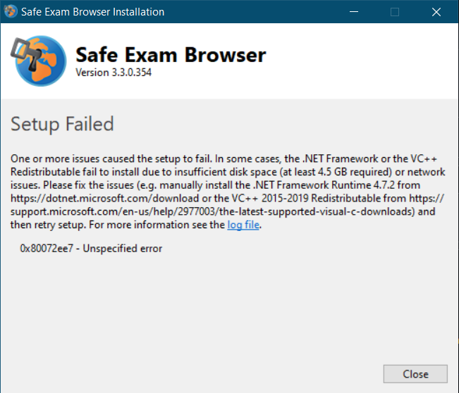 SETUP ERROR: 0x80072ee7 - Unspecified error · Issue #188 · SafeExamBrowser/seb-win-refactoring ...