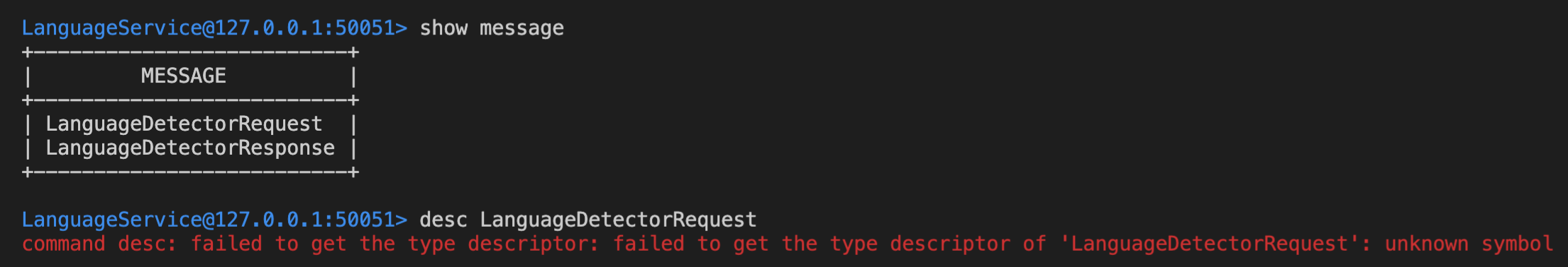 Desc command Error · Issue #367 · ktr0731/evans · GitHub
