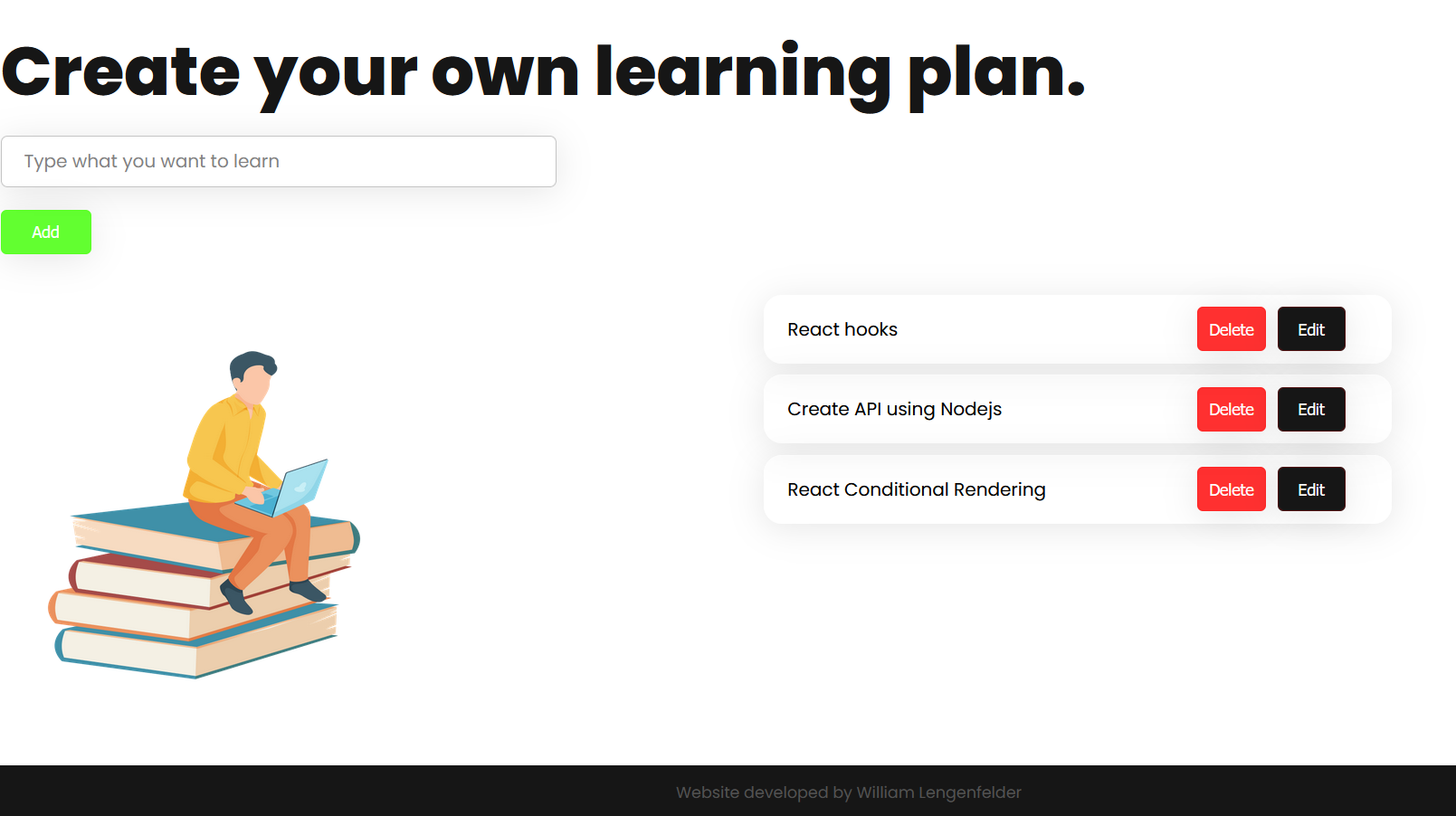 GitHub - willfelder/learning-plan-web: Website created to practice my skills performing CRUD ...