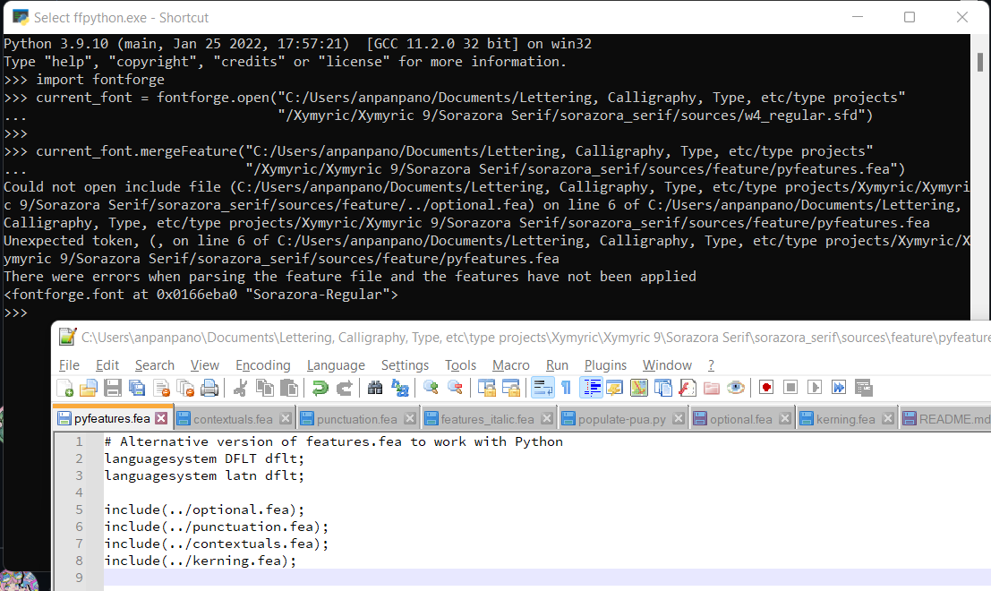 Merging feature files broken through ffpython · Issue #5183 · fontforge/fontforge · GitHub