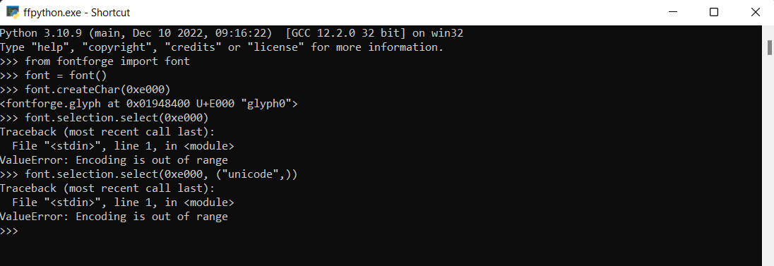 ffpython says encoding out of range, trying to select a glyph I just created. · Issue #5189 ...