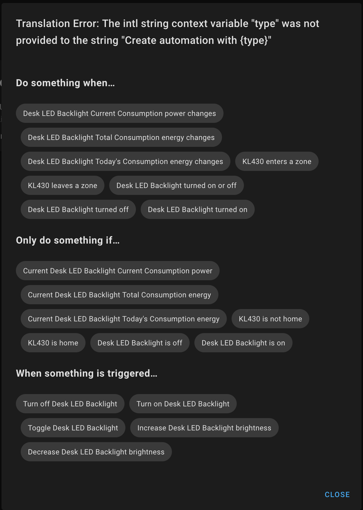 Automation and Script Error "Translation Error: The intl string context variable "type" was not ...