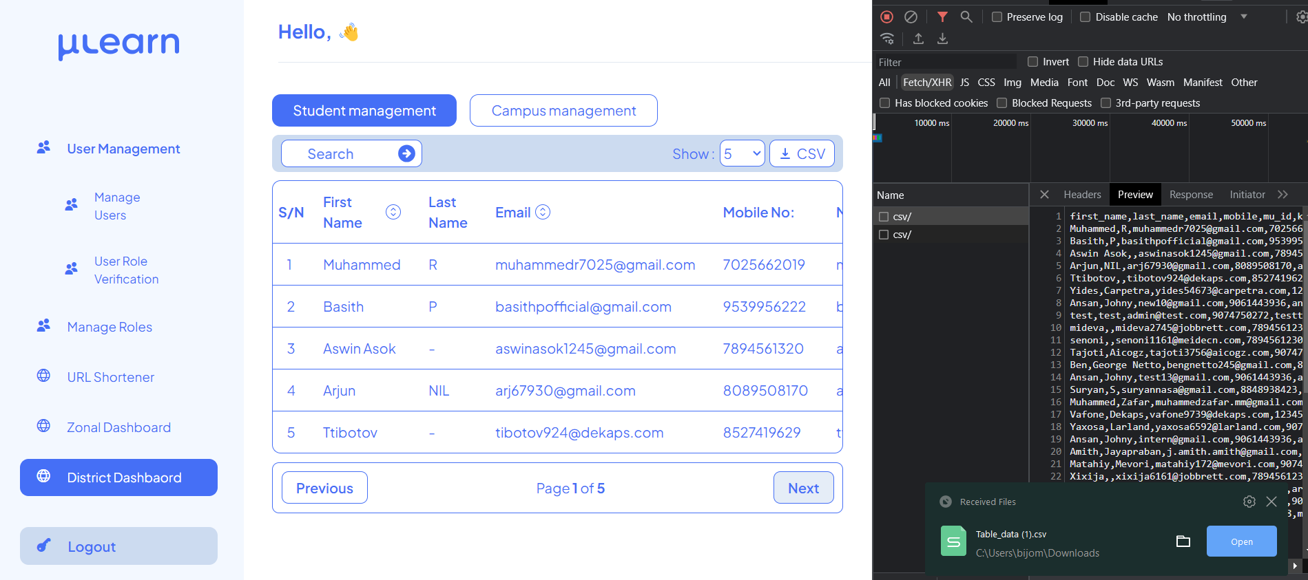 [ bug ] : Download CSV · Issue #409 · gtech-mulearn/mulearn · GitHub