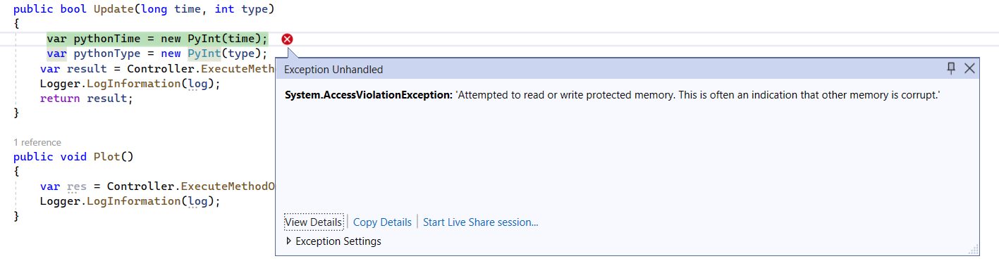 System.AccessViolationException: 'Attempted to read or write protected memory. This is often an ...