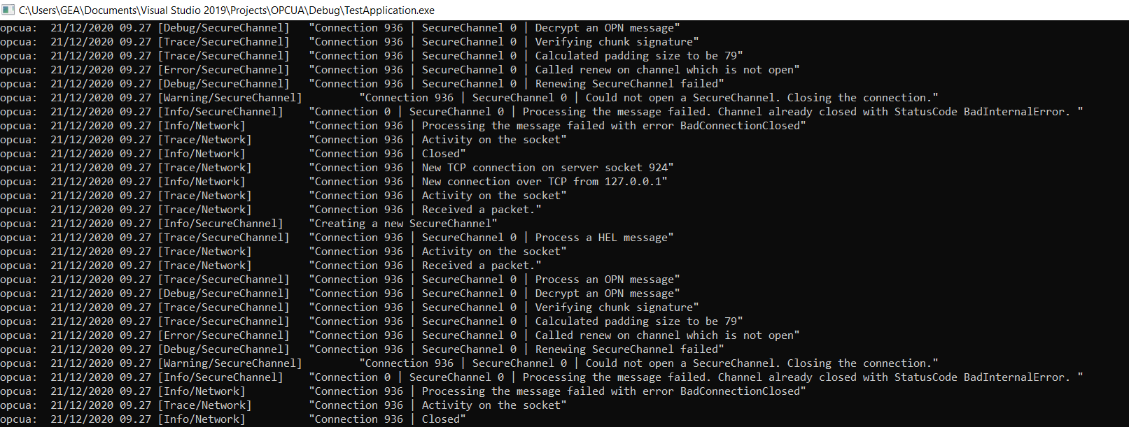 Unable to automatically reconnect to client (Matrikon OPC UA Explorer) when closing server and ...