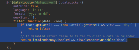 filter disable current day · Issue #182 · fengyuanchen/datepicker · GitHub