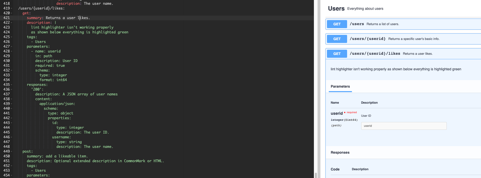 Linter not highlighting correctly for multiline description · Issue #2972 · swagger-api/swagger ...