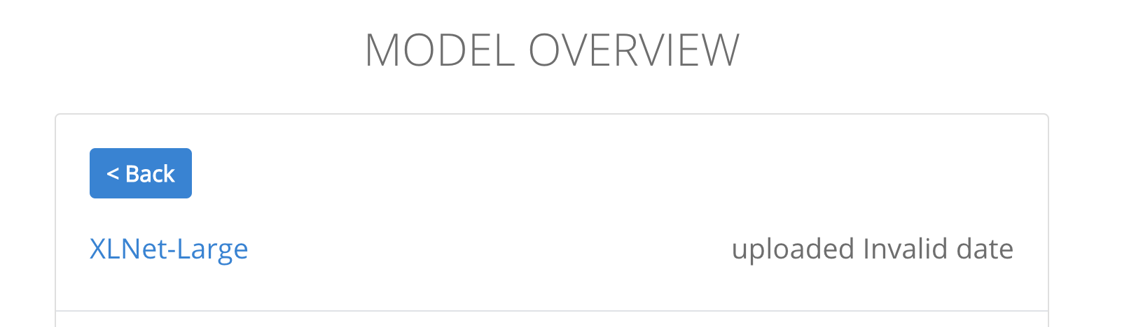 Model Overview displays "uploaded Invalid date" · Issue #180 · facebookresearch/dynabench · GitHub