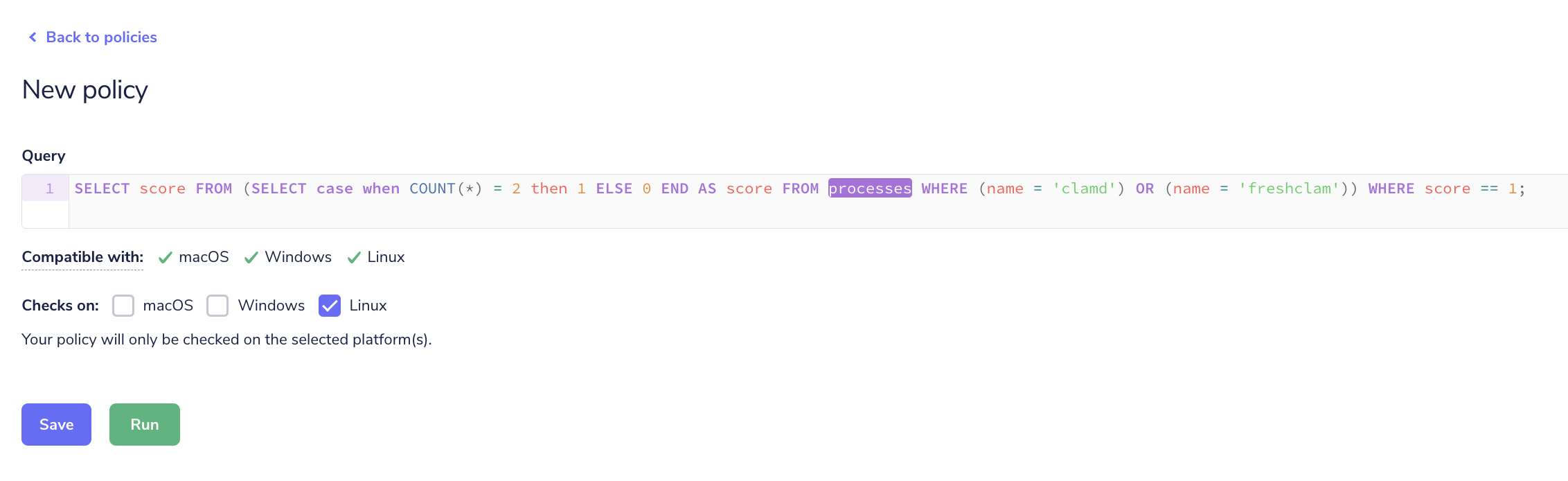 Policies created from standard query library do not take into account their "target" platform ...