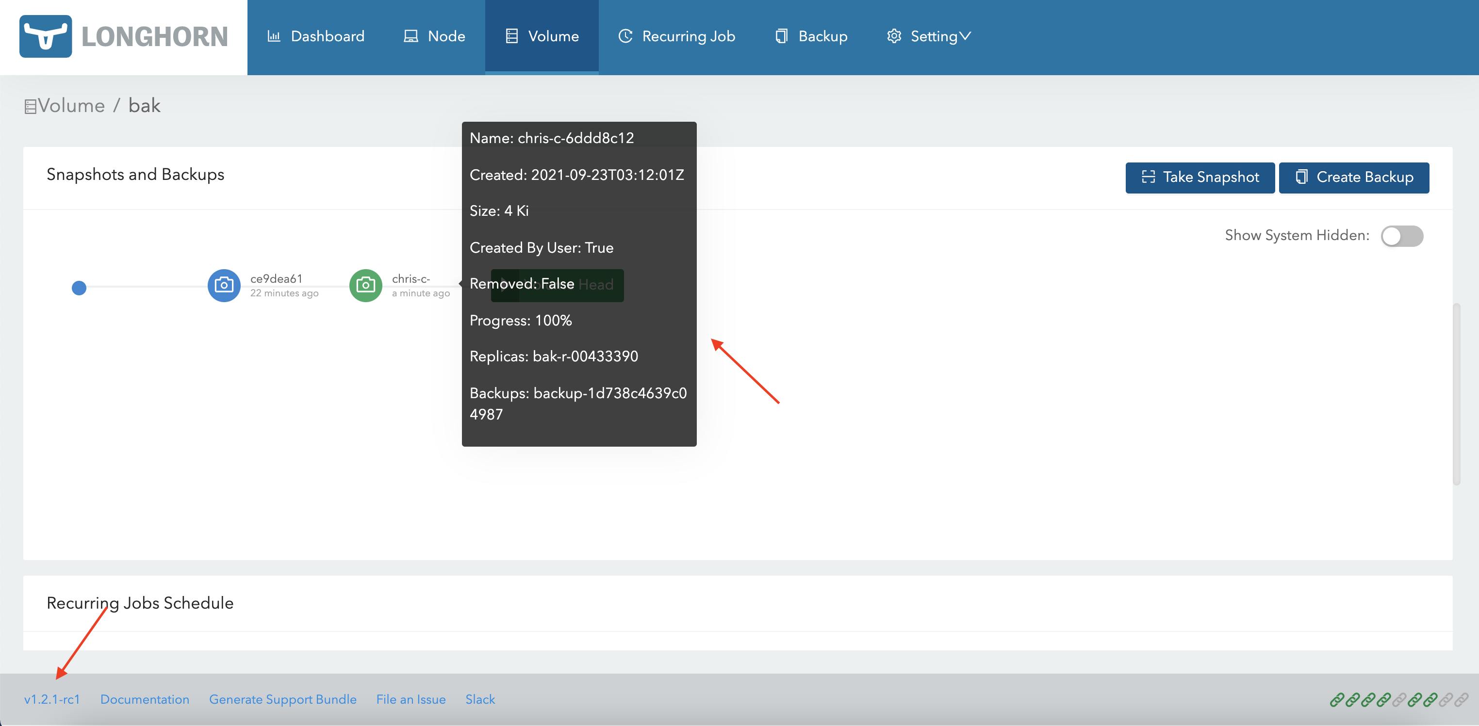 [BUG] Tool tip on Snapshots and Backups List on UI are displayed inconsistently · Issue #2994 ...