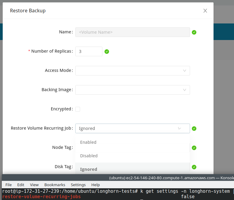 [IMPROVEMENT] Backup and restore recurring jobs on UI · Issue #5009 · longhorn/longhorn · GitHub