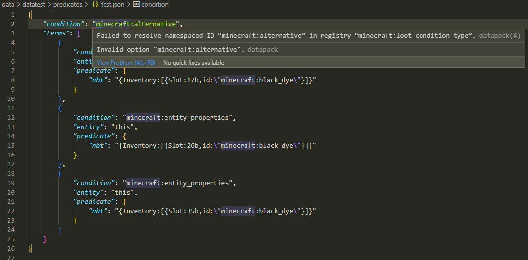 Predicates condition do not match the datapack format (version) · Issue ...