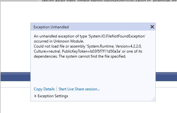 Load, Build and Runtime Error on Adaptive Dialog dotnetcore c# sample · Issue #2941 · microsoft ...