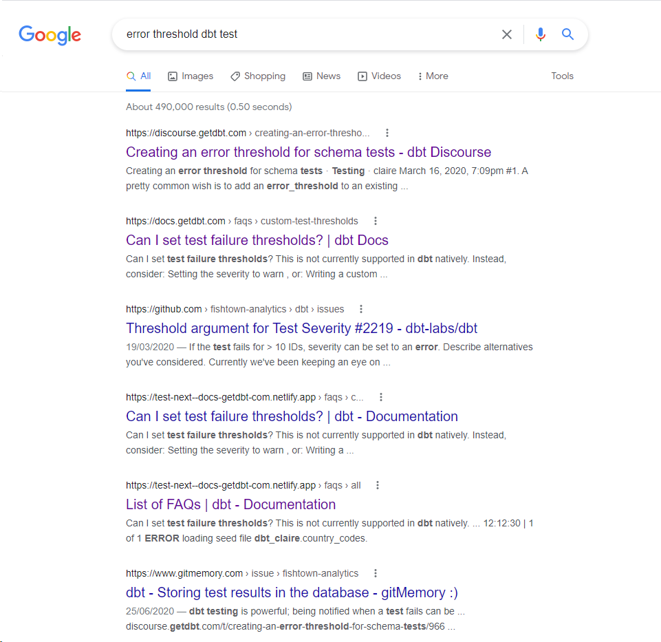 Error threshold documentation has bad SEO · Issue #787 · dbt-labs/docs.getdbt.com · GitHub