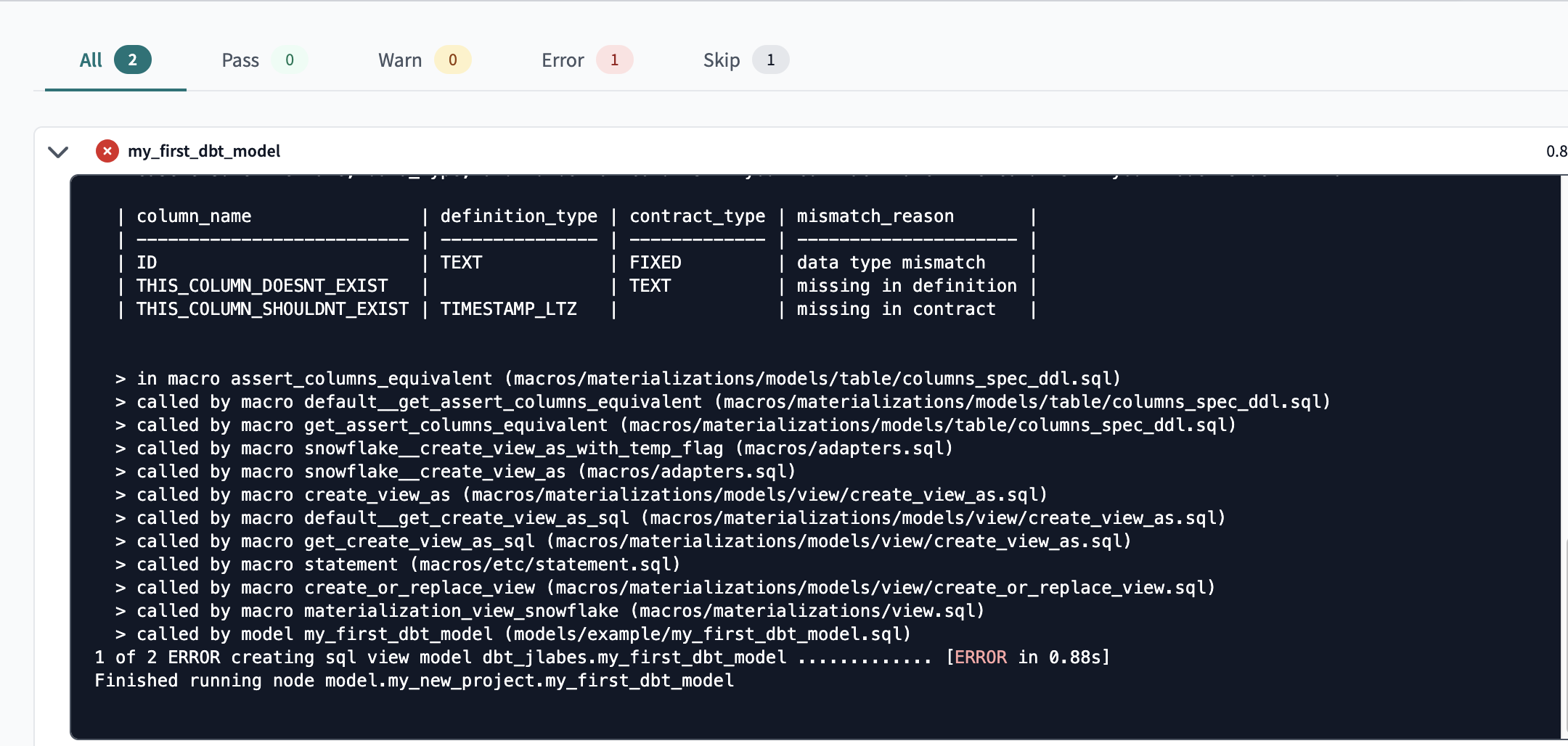 [CT-2897] [Feature] Suppress stack trace when a model contract is violated · Issue #8266 · dbt ...