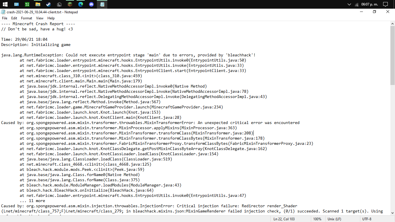 [Crash Bug] mc crash, cause bleachhack · Issue #262 · BleachDev/BleachHack · GitHub