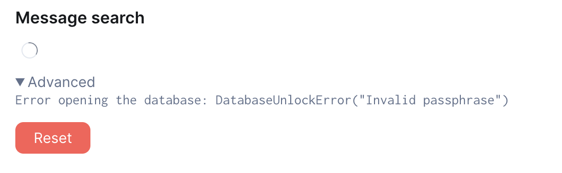 Unable to search messages: Error opening the database ...