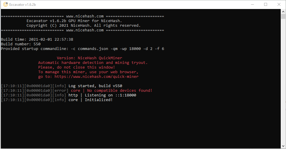 [error] core | no compatible devices found · Issue #74 · nicehash/NiceHashQuickMiner · GitHub