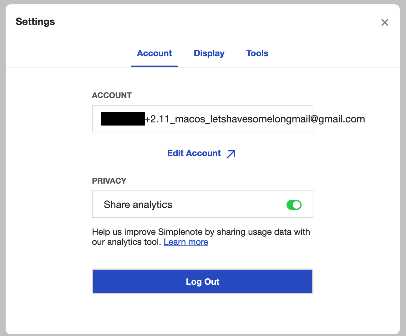 Too long email address overlaps the `ACCOUNT` box boundaries in ...