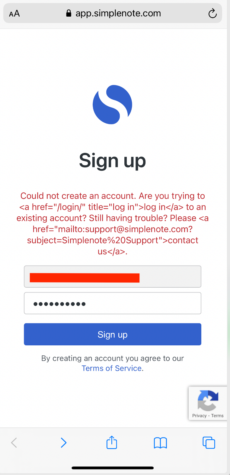 Broken error message structure on Signup page. · Issue #3043 · Automattic/simplenote-electron ...