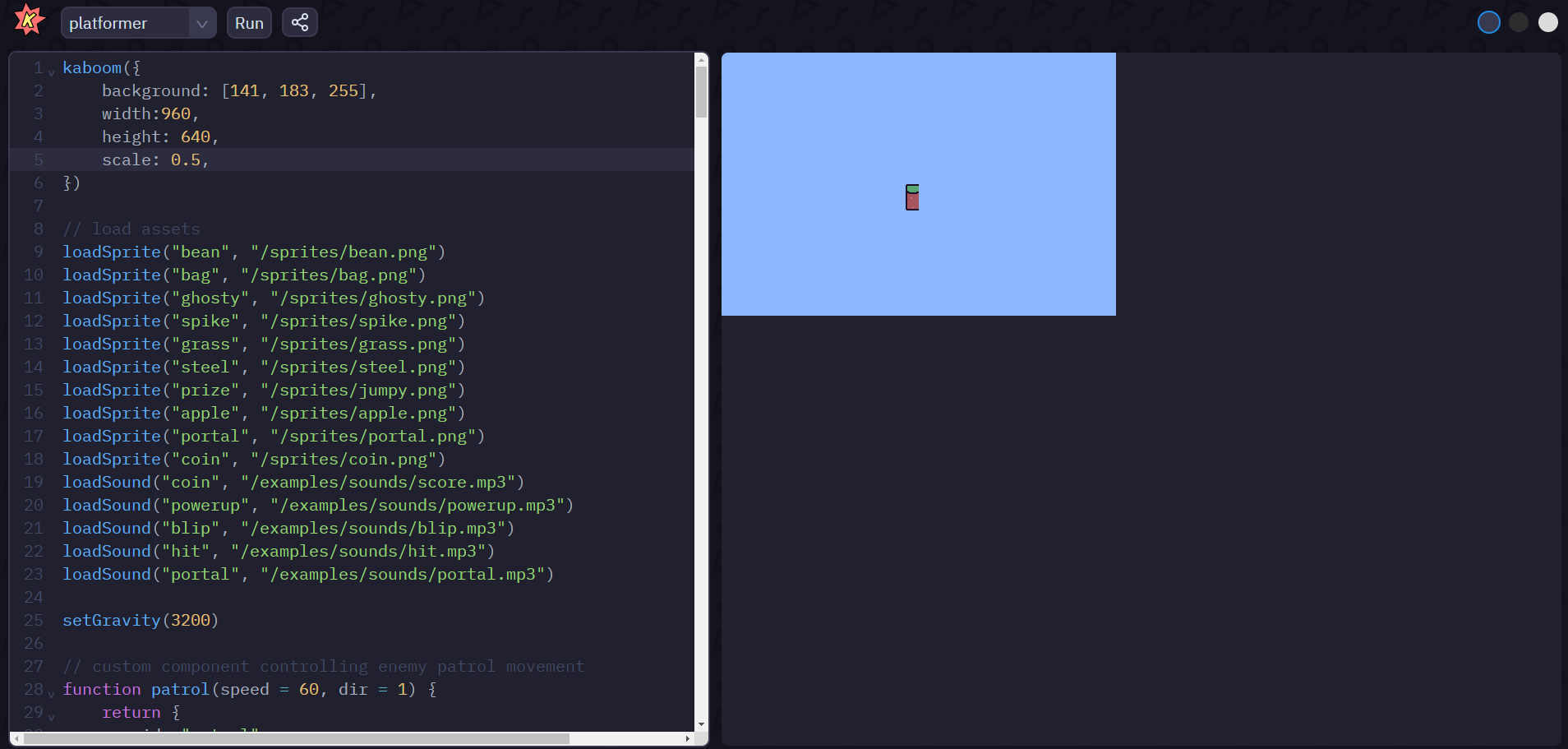 the scale component within kaboom initialization is not working with a custom canvas size ...
