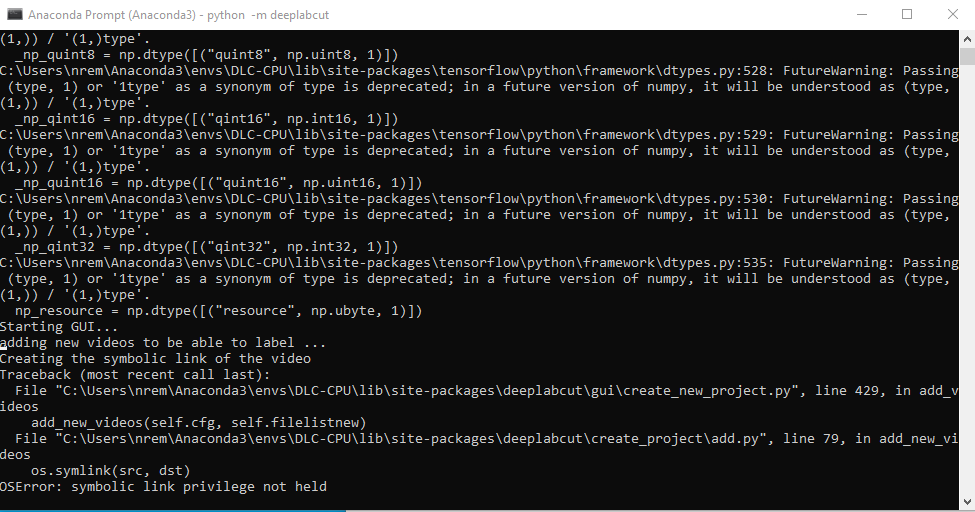 "Symbolic link privilege not held" OSError when trying to add new ...