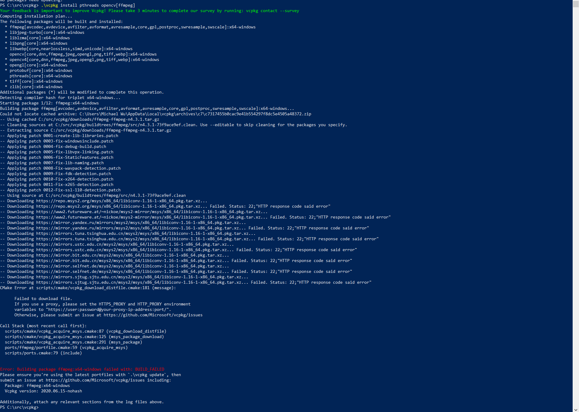 [pthreads opencv[ffmpeg]] build failure · Issue #14212 · microsoft/vcpkg · GitHub