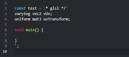 GLSL template breaks syntax highlighting in TS file · Issue #6 · mjbvz/vscode-comment-tagged ...