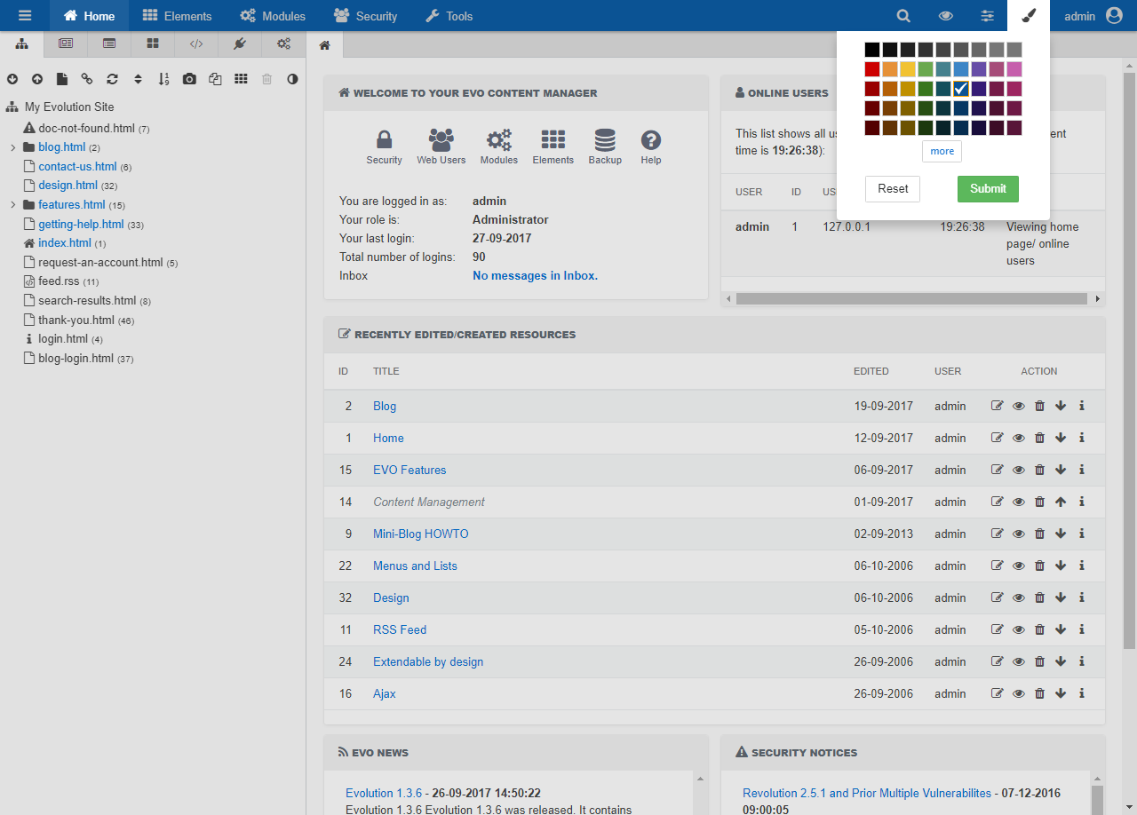 Enhancement - Menu Colour Switcher · Issue #266 · evolution-cms/evolution · GitHub