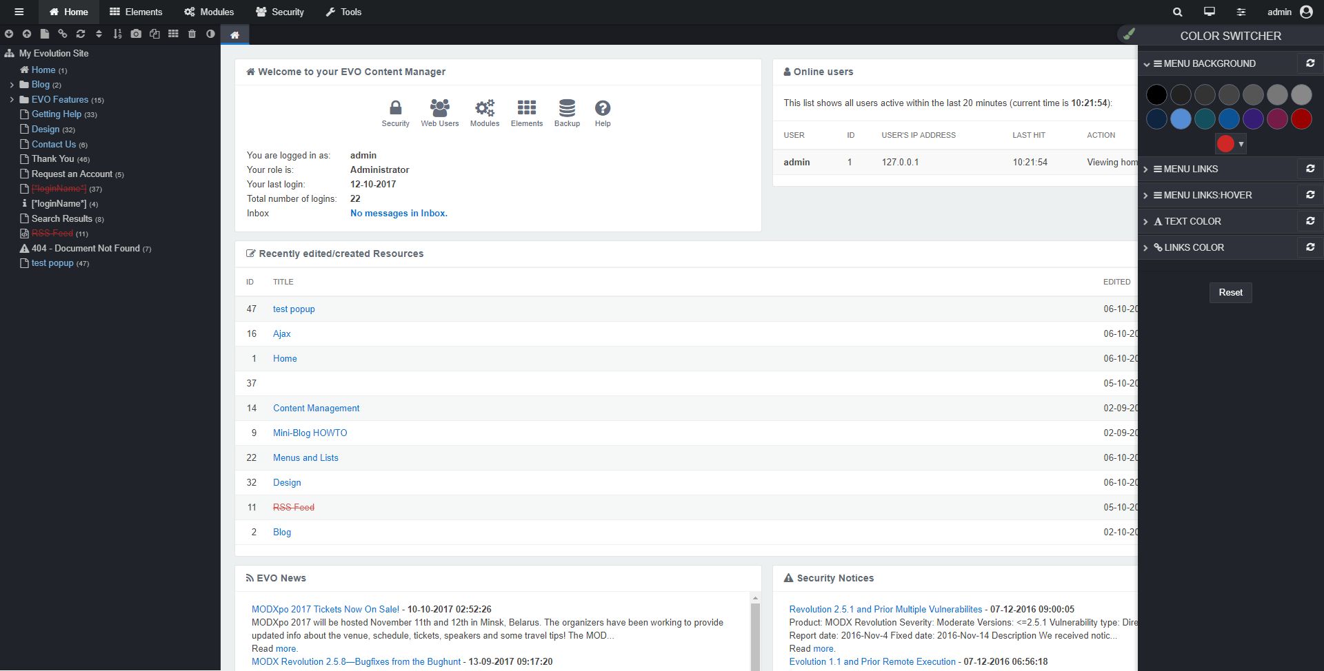 Enhancement - Menu Colour Switcher · Issue #266 · evolution-cms/evolution · GitHub