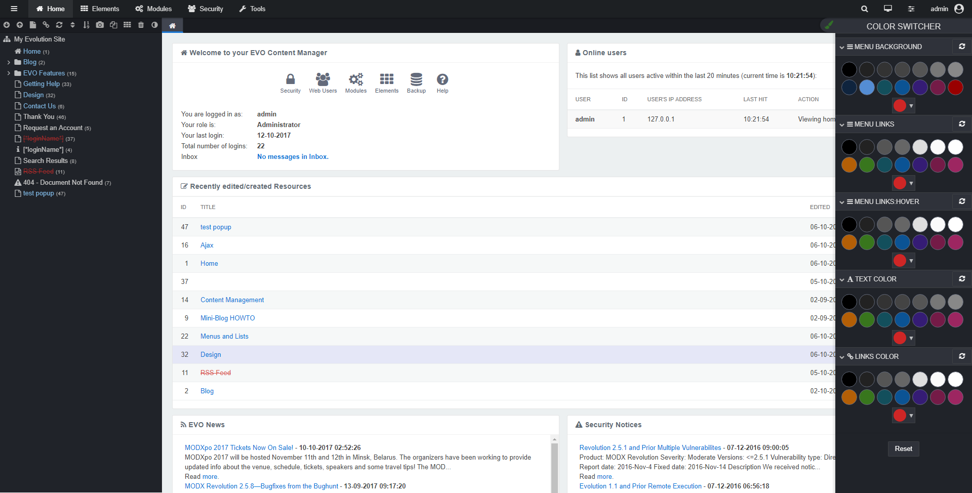 Enhancement - Menu Colour Switcher · Issue #266 · evolution-cms/evolution · GitHub
