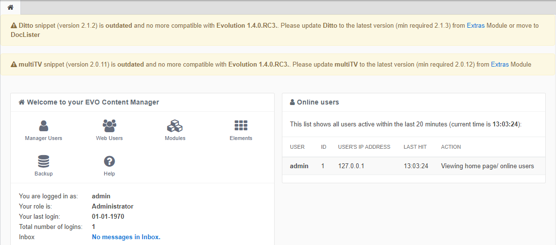 [enhancement] Outdated Extras Check · Issue #458 · evolution-cms/evolution · GitHub