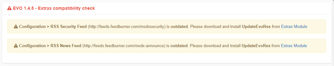 [enhancement] Outdated Extras Check · Issue #458 · evolution-cms/evolution · GitHub