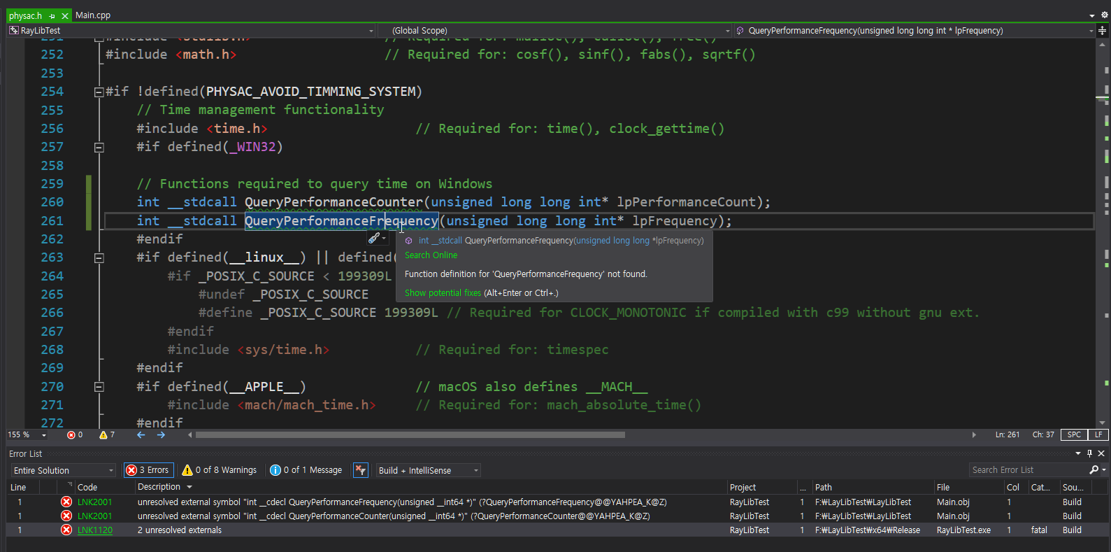 [physac] QueryPerformance... functions are not defined. · Issue #1918 · raysan5/raylib · GitHub