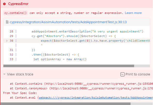 Cypress fails at wrong lines, with a wrong message, on something that ...