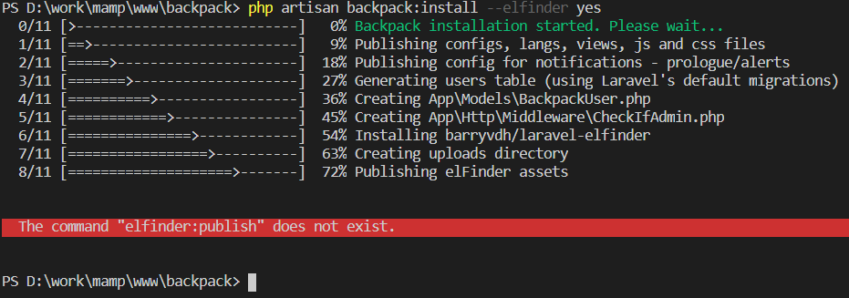 [4.0][Bug] "The command "elfinder:publish" does not exist" · Issue #2517 · Laravel-Backpack/CRUD ...